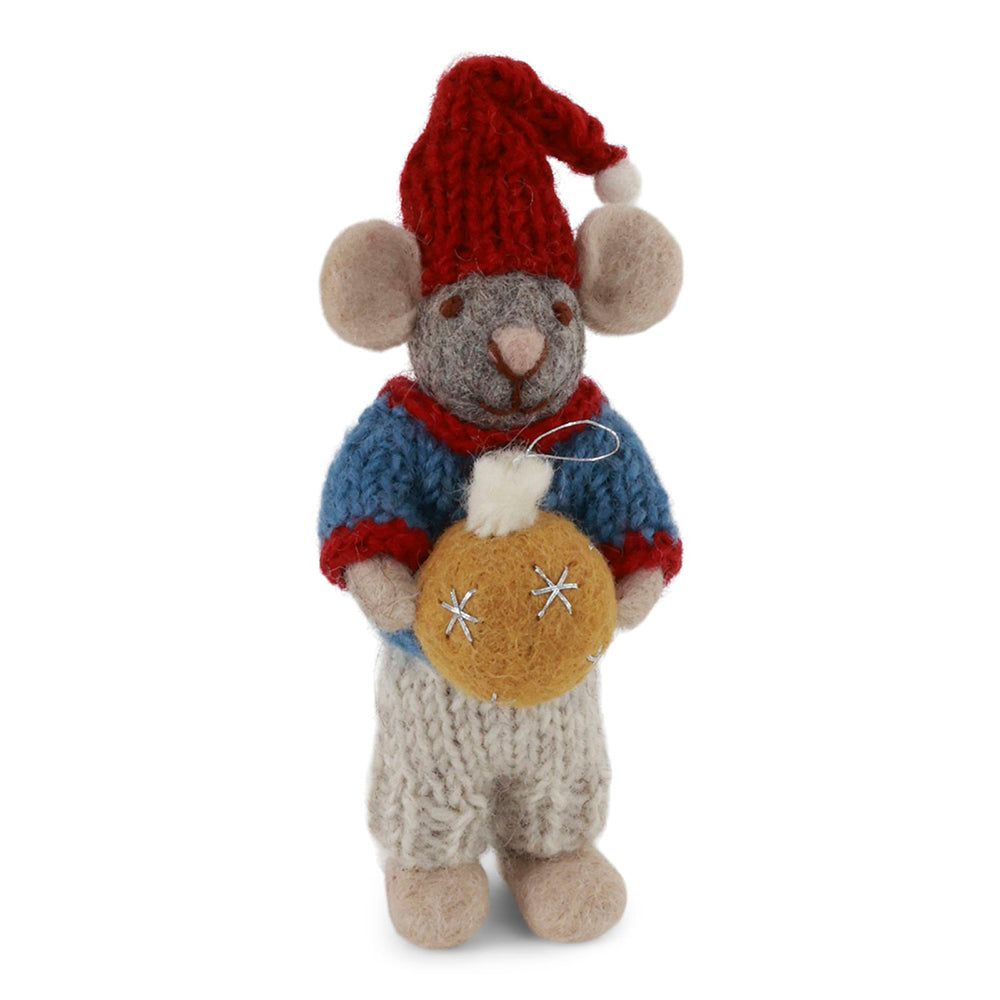 Gry & Sif Small Grey Boy Mouse W/Chrismas Bauble - 12cm – Petit Bazaar