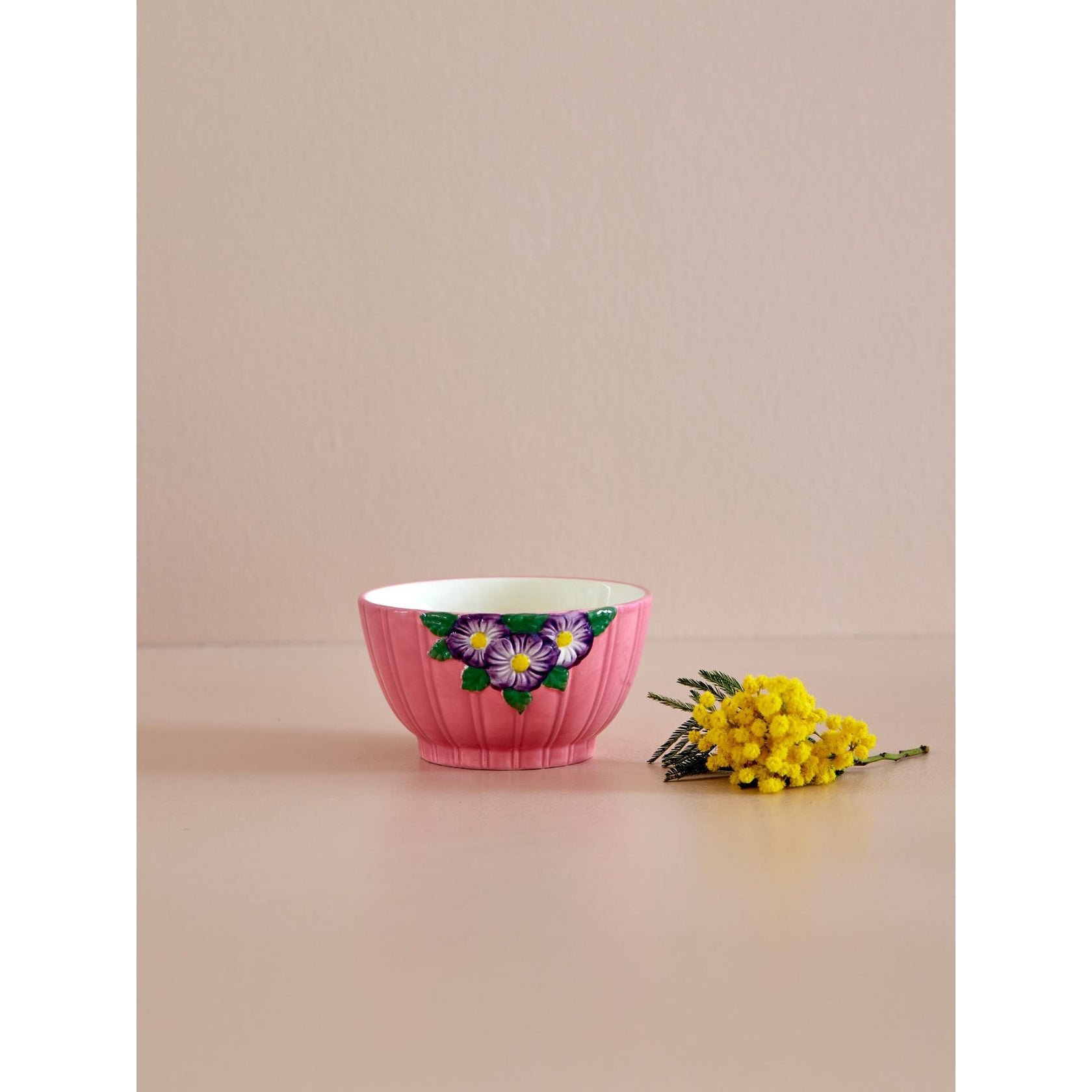 Rice DK Ceramic Bowl with Embossed Flower Design - Pink - Small - 250 ...
