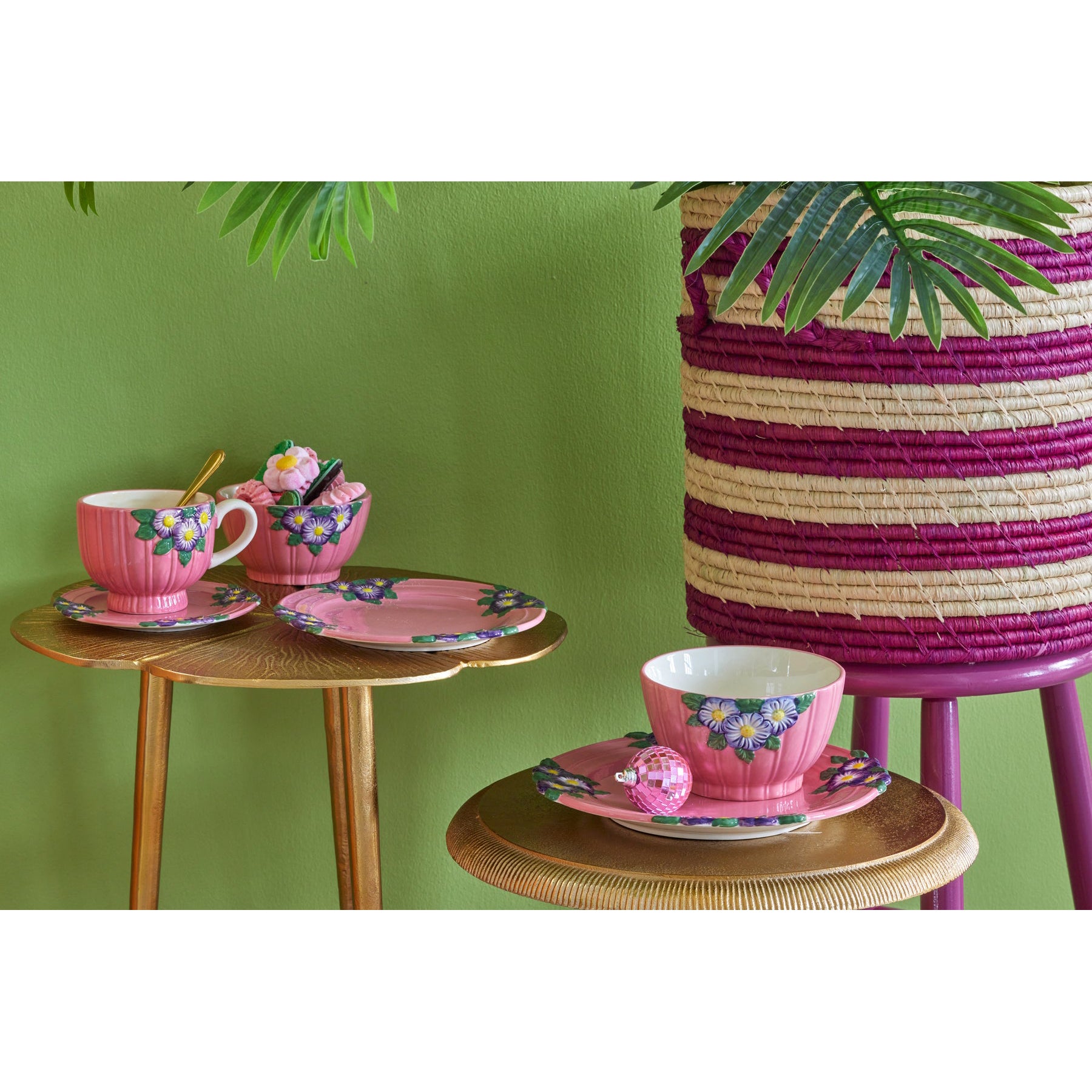 Rice DK Ceramic Cake Plate with Embossed Flower Design - Pink – Petit ...