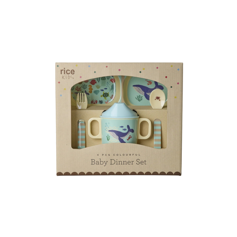 Rice DK Melamine Baby Dinner Set In Gift Box - Blue Ocean Print - 4pcs ...