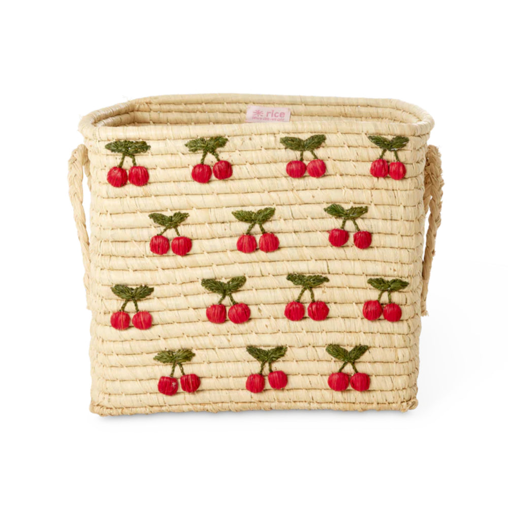 Rice DK Raffia Square Basket With Small Cherries All Over Embroidery ...