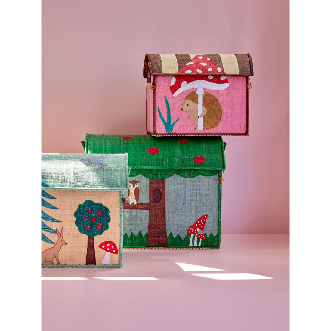 Rice DK Raffia Toy Baskets with Happy Forest Theme Medium – Petit Bazaar