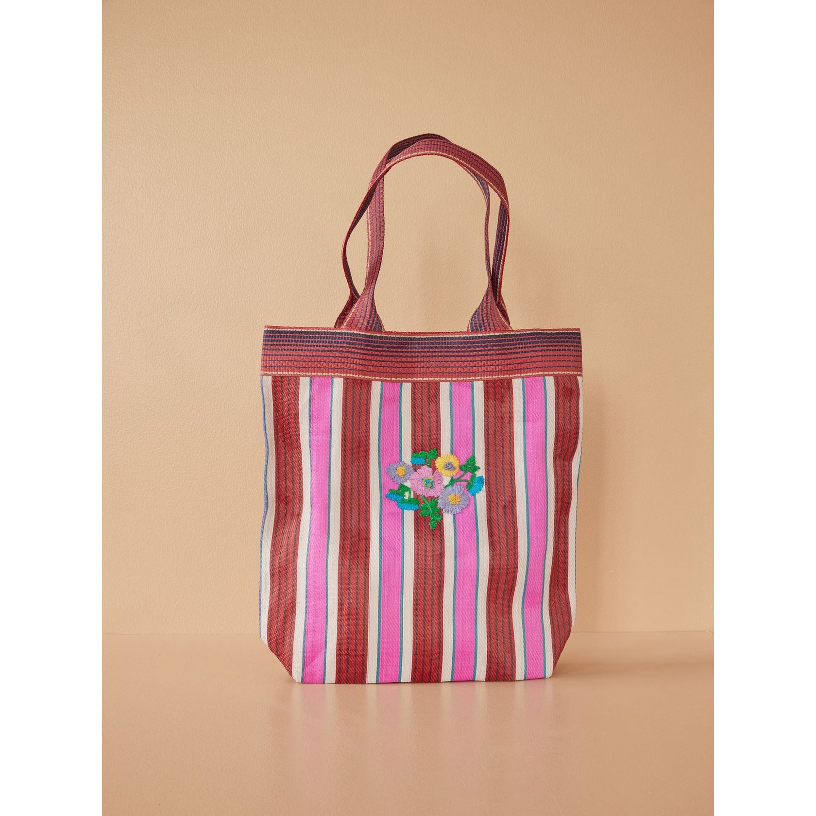 Rice DK Recycled Plastic Shopping Bag in Stripes with Embroidered Flow ...