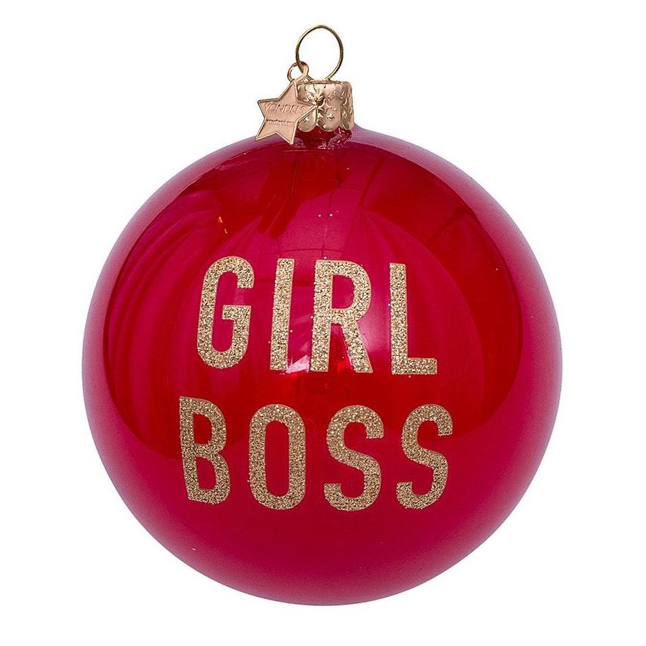 Bauble Glass Red Transparent with Text Girl Boss H8cm – Petit Bazaar