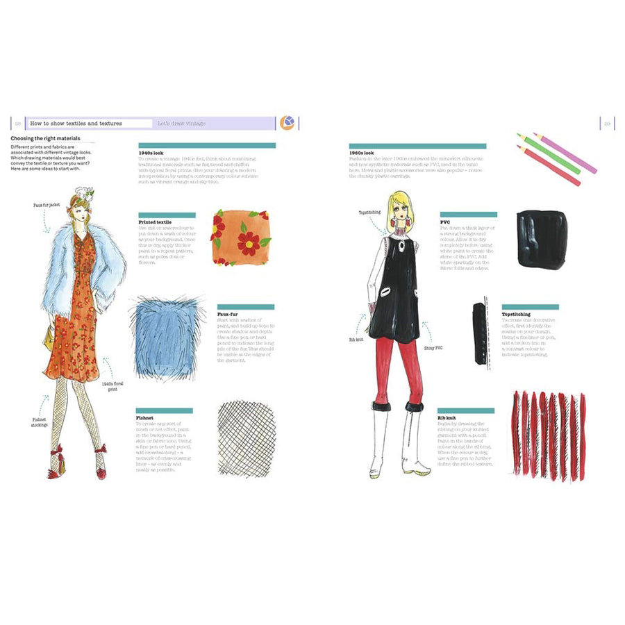 how to draw vintage fashion book