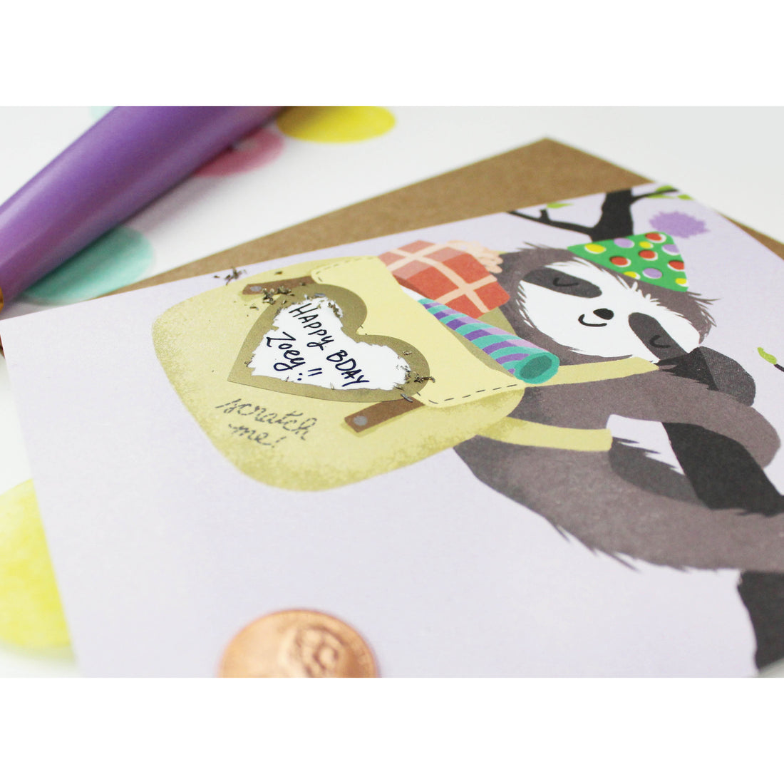 Inklings Paperie Sloth Scratch-off Card - Single Card – Petit Bazaar