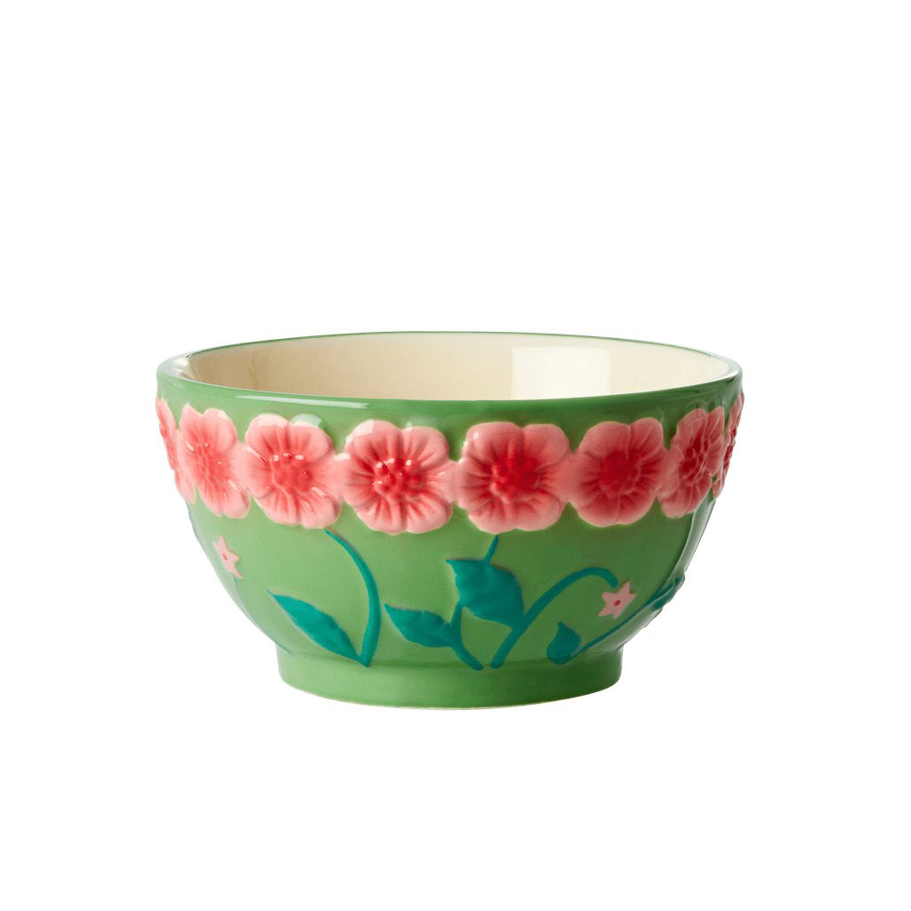 Rice DK Ceramic Bowl with Embossed Flower Design - Sage Green - Small ...
