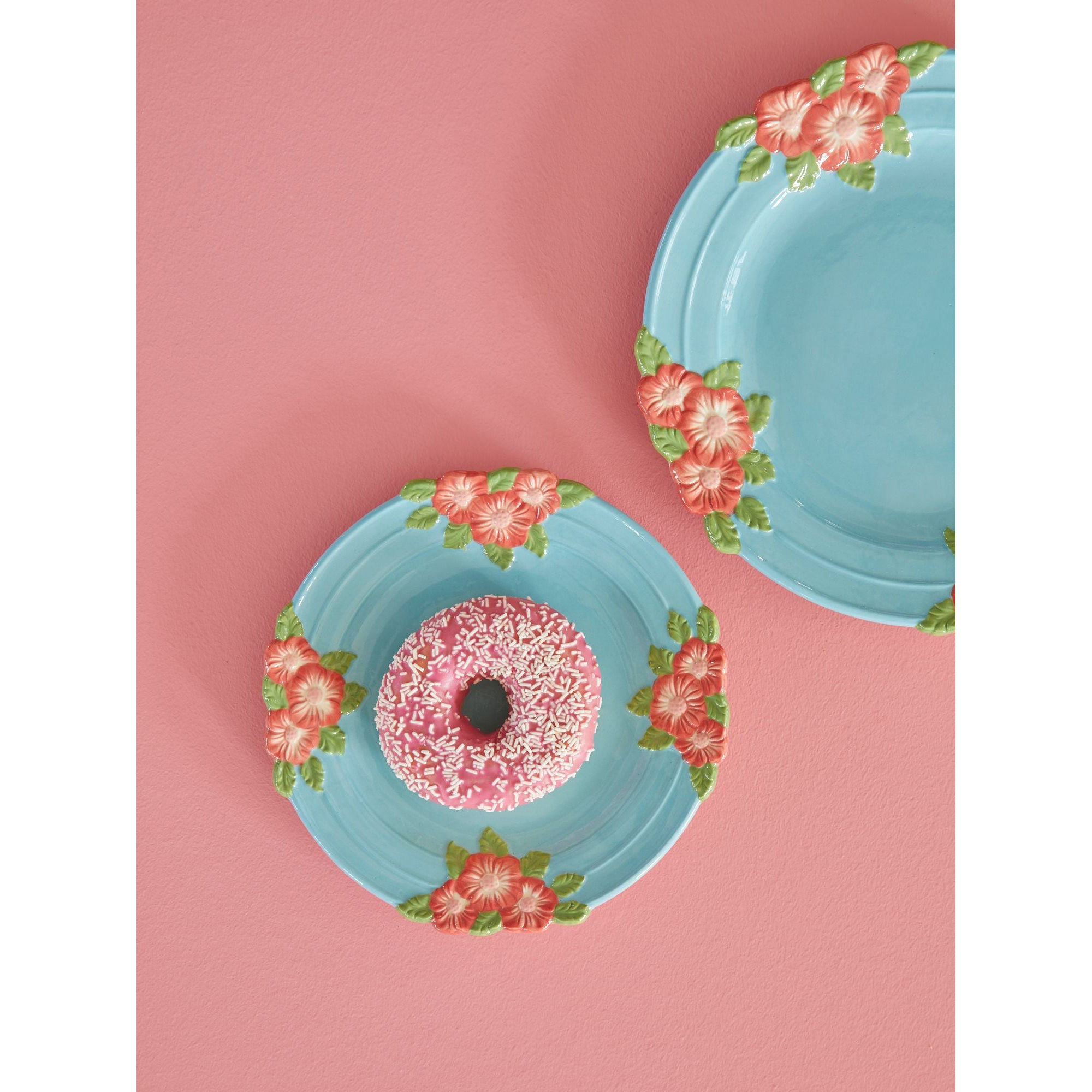 Rice DK Ceramic Dinner Plate with Embossed Flower Design - Soft Blue ...