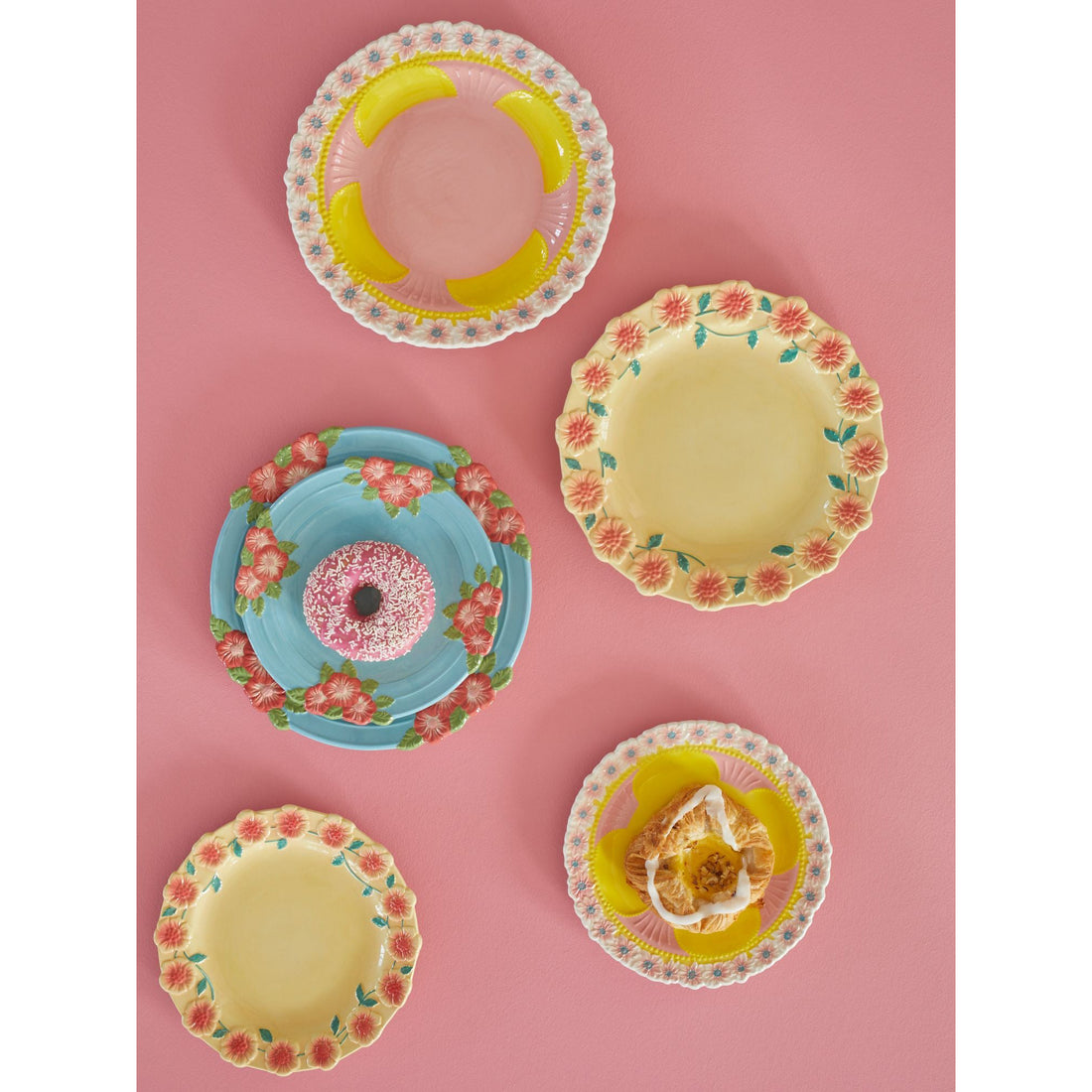Rice DK Ceramic Dinner Plate with Embossed Flower Design - Yellow ...