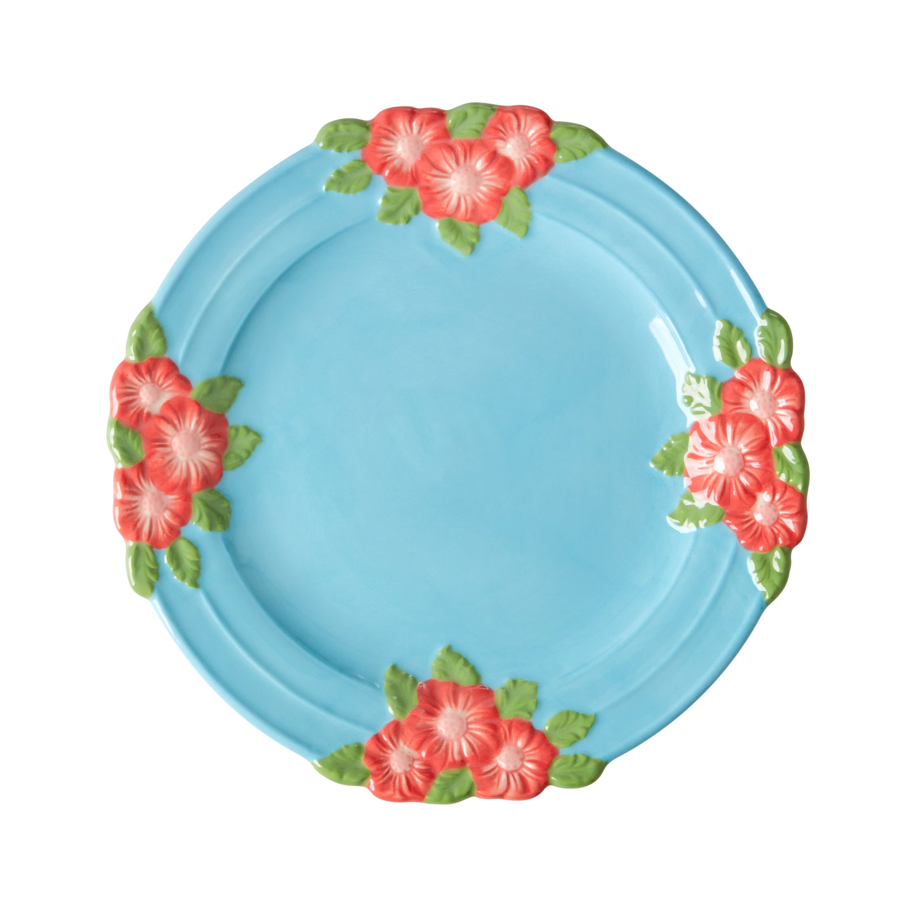 Rice DK Ceramic Lunch Plate with Embossed Flower Design - Soft Blue ...