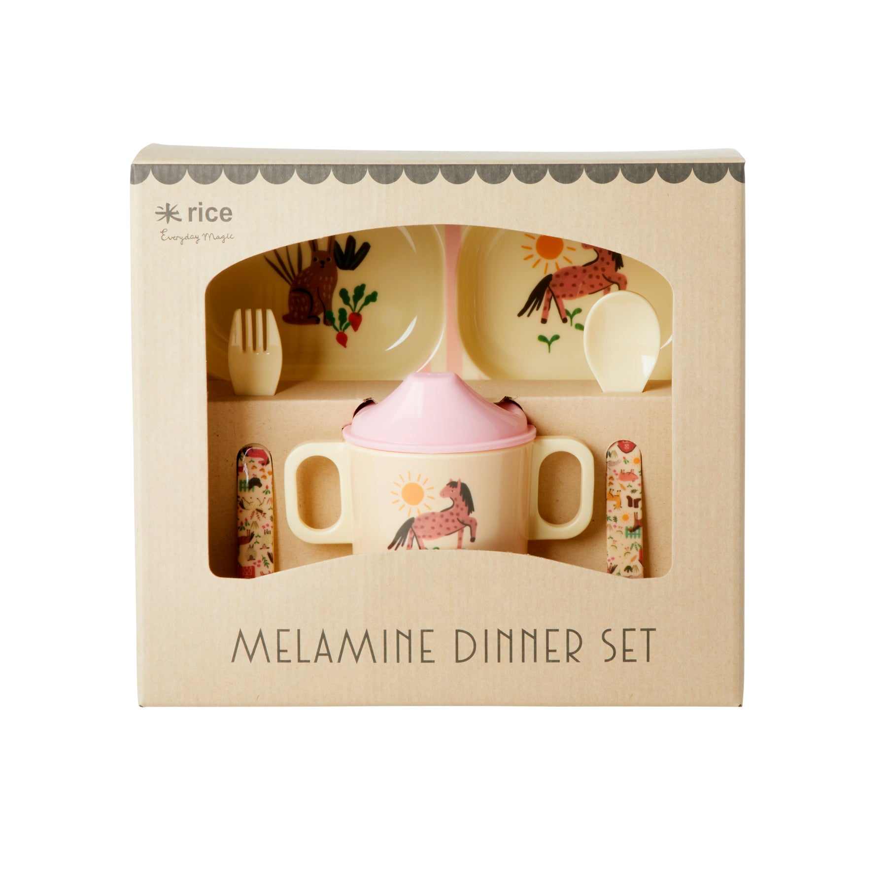 Rice DK Melamine Baby Dinner Set in Gift Box - Soft Pink Farm Print ...