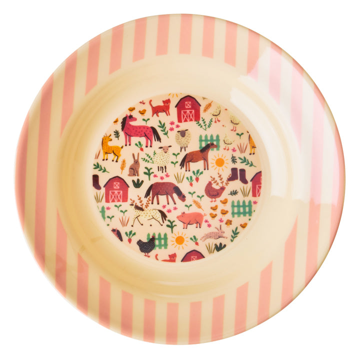 Rice DK Melamine Kids Bowl with Soft Pink Farm Print – Petit Bazaar