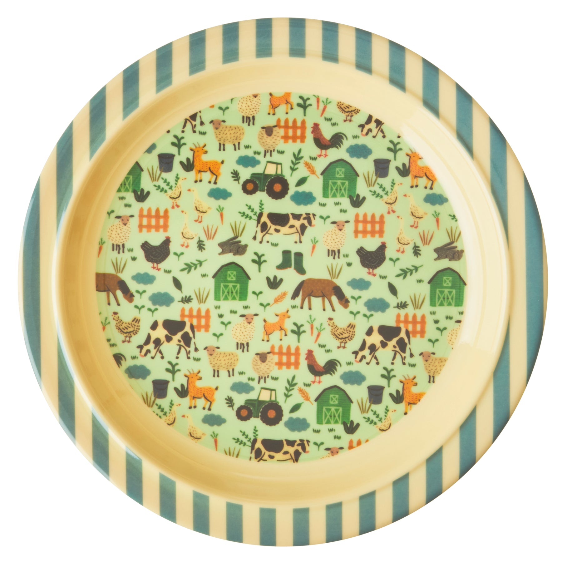 Rice DK Melamine Kids Lunch Plate with Blue Farm Print – Petit Bazaar