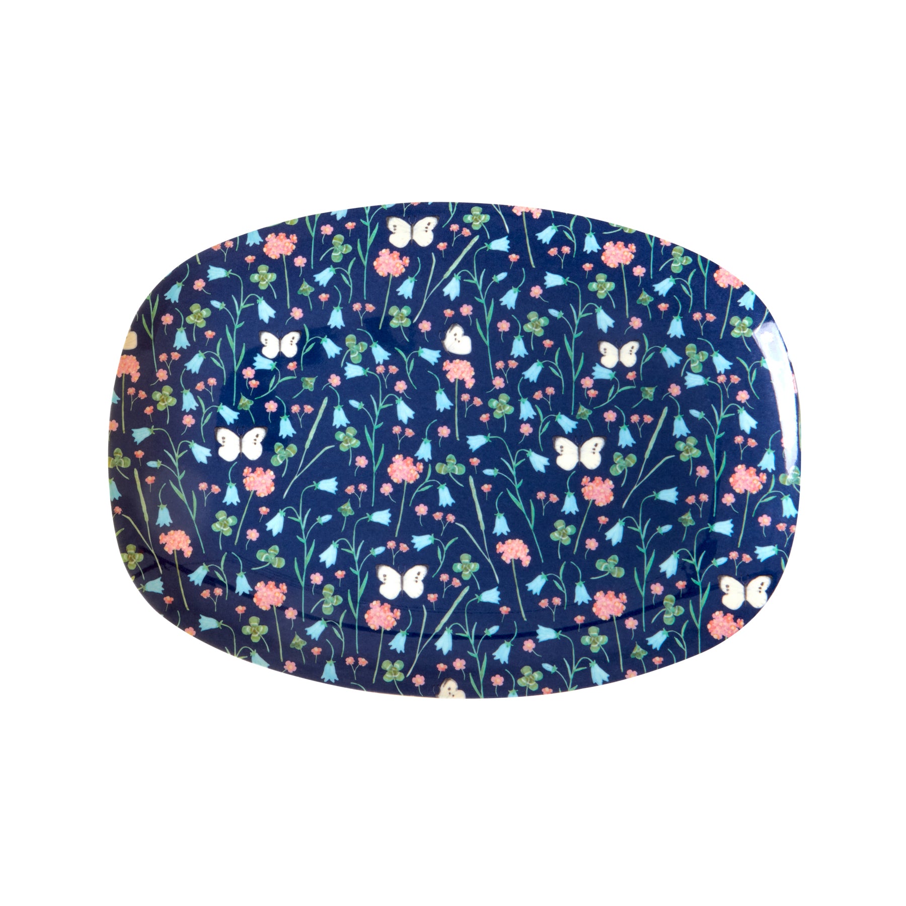 Rice DK Melamine Rectangular Plate with Sweet Butterfly Midnight Blue ...