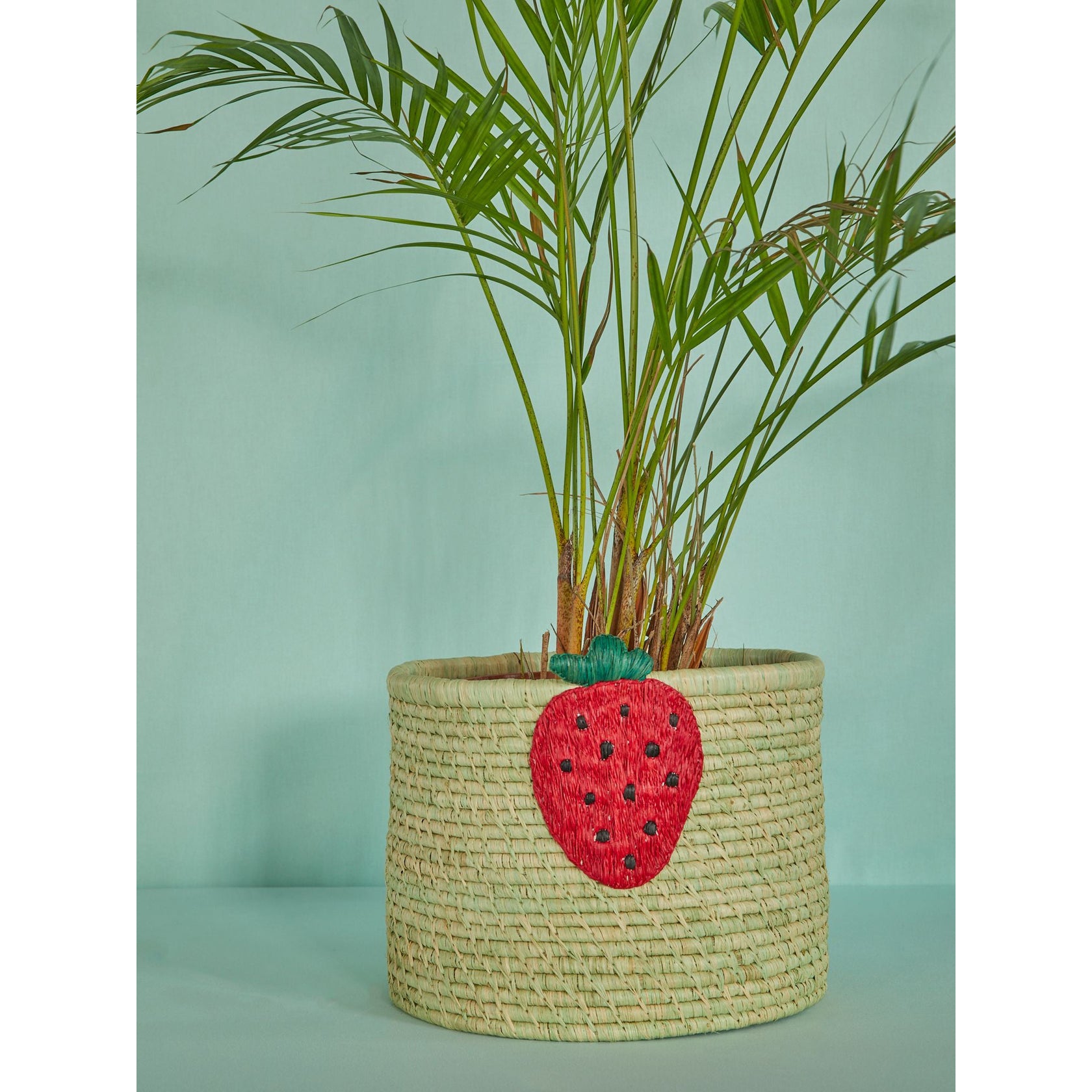 Rice DK Raffia Basket in Green with Strawberry Embroidery – Petit Bazaar