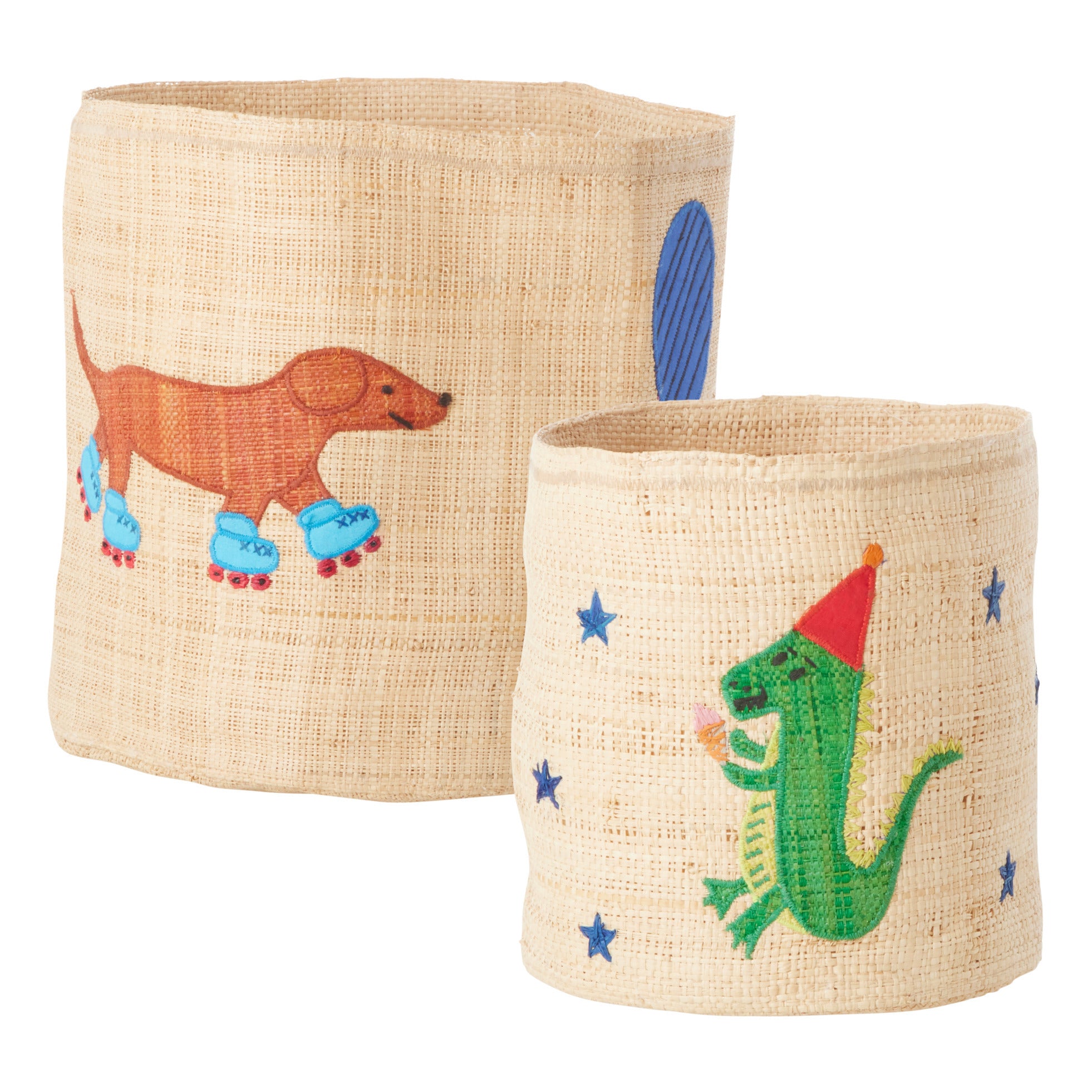 Rice DK Raffia Round Basket with Blue Party Animal Theme – Petit Bazaar