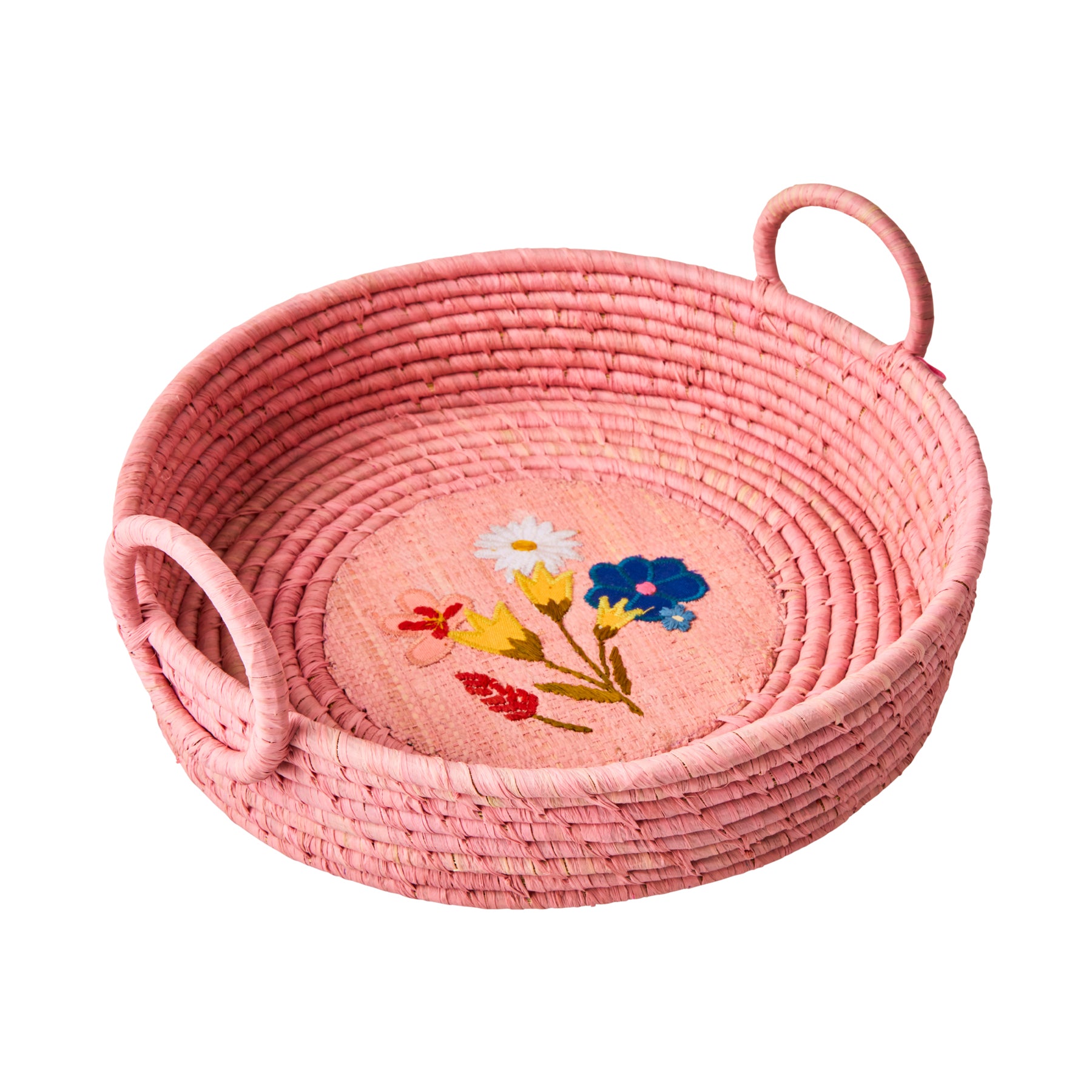 Rice DK Raffia Round Bread Basket with Flower Embroidery - Pink – Petit ...