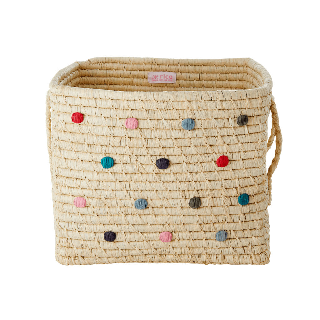 Rice DK Raffia Square Basket with Raffia Handles - Dots In 'Believe In ...