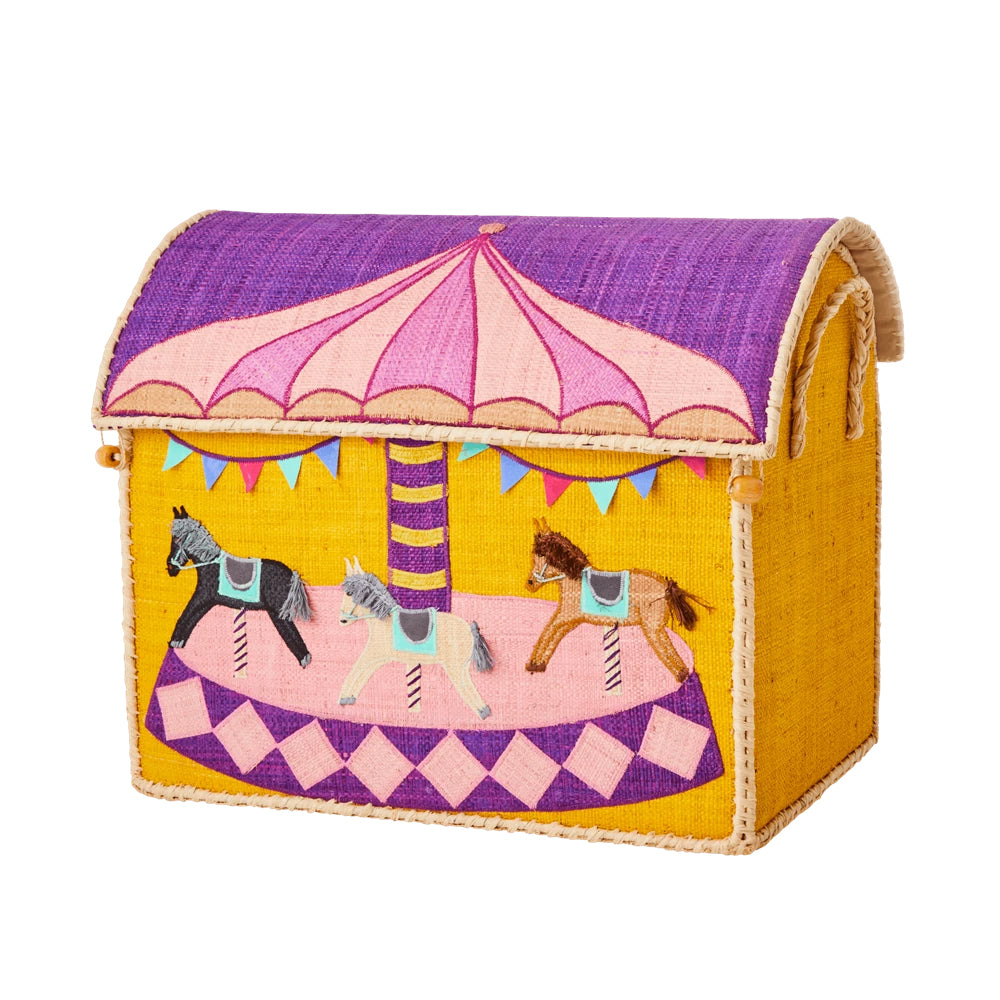 Rice DK Raffia Toy Baskets With Horse Carousel Theme – Petit Bazaar