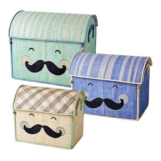 Rice DK Toy Basket Natural with Smiling Moustache S – Petit Bazaar