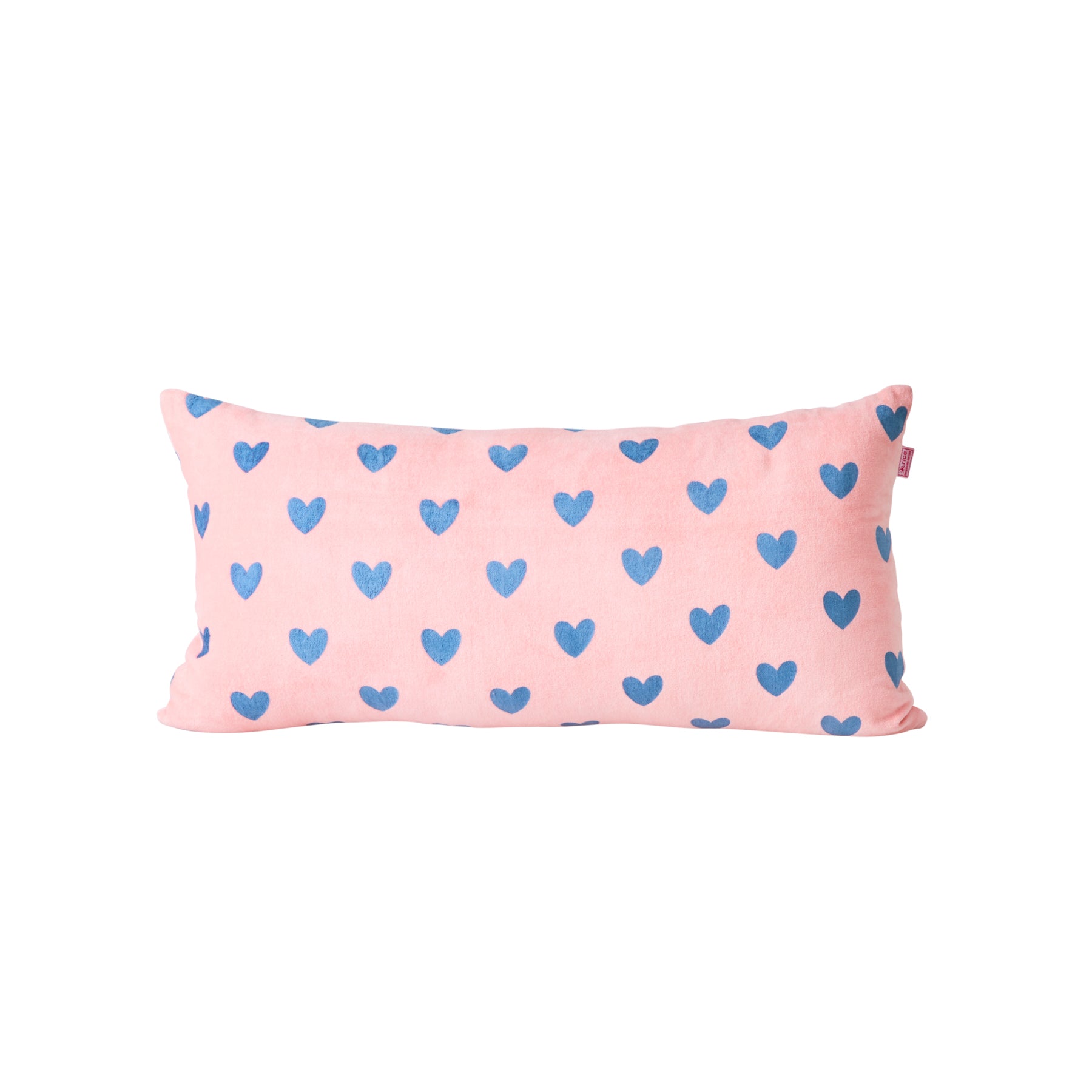 Rice DK Velvet Rectangular Pillow in Pink with Gendarme Blue Hearts ...